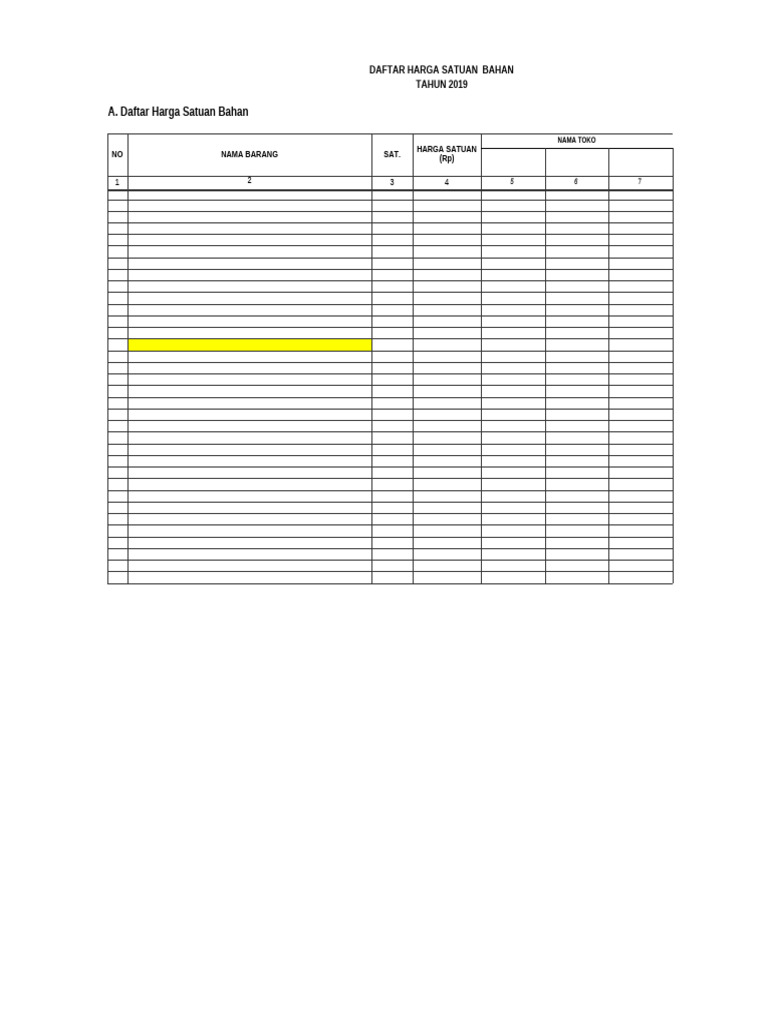 Form Survei Harga Satuan Bahan Dan Upah | PDF
