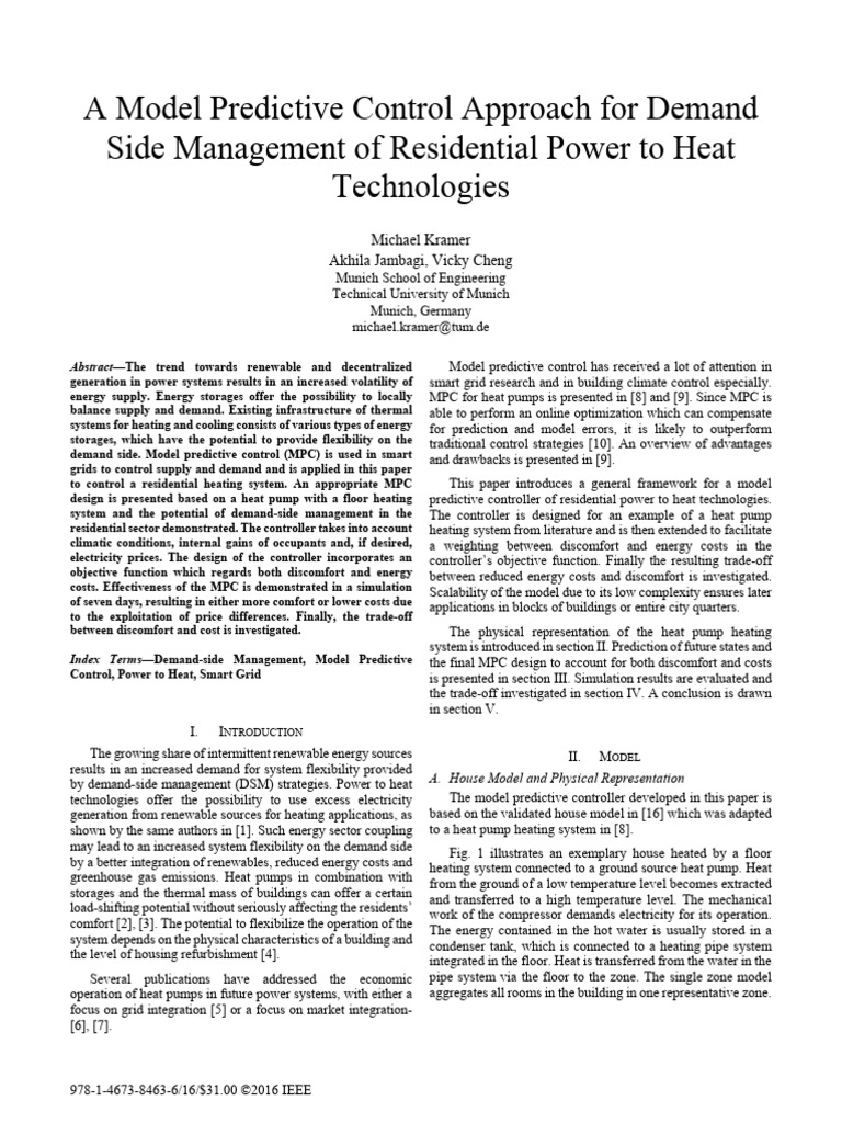 A Model Predictive Control Approach For Demand Pdf Heat Pump Physical Quantities