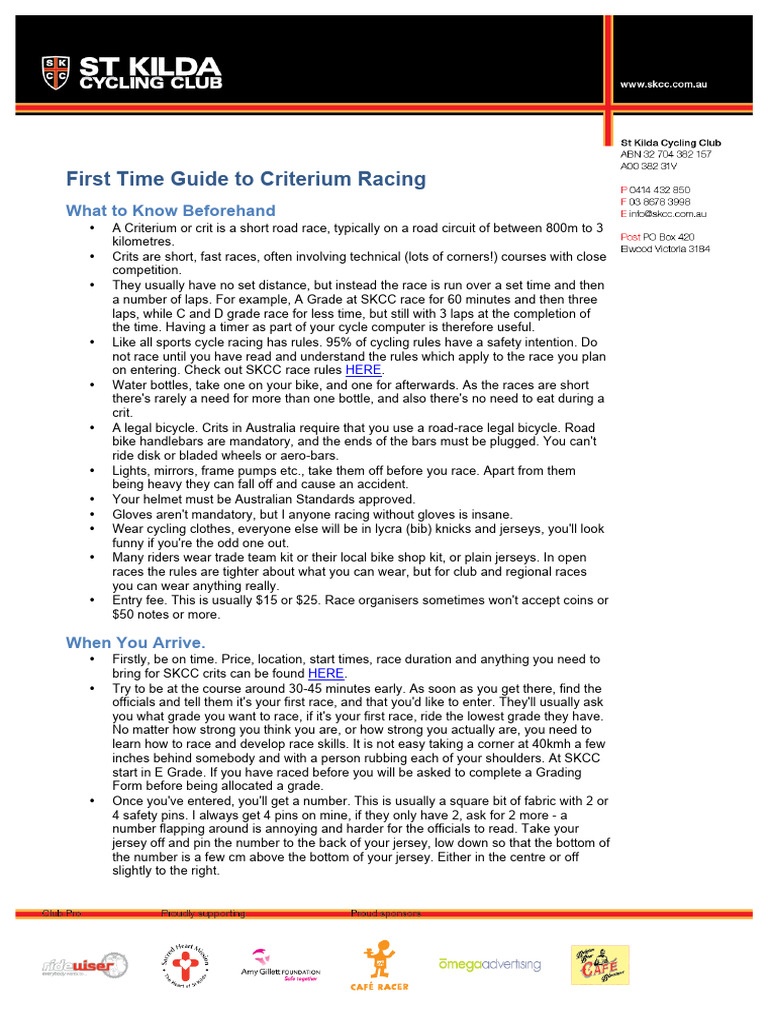 First Time Guide To Criterium Racing | PDF | Road Bicycle Racing | Self ...