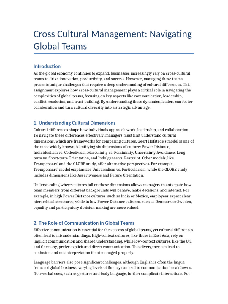 Cross Cultural Management Global Teams | PDF