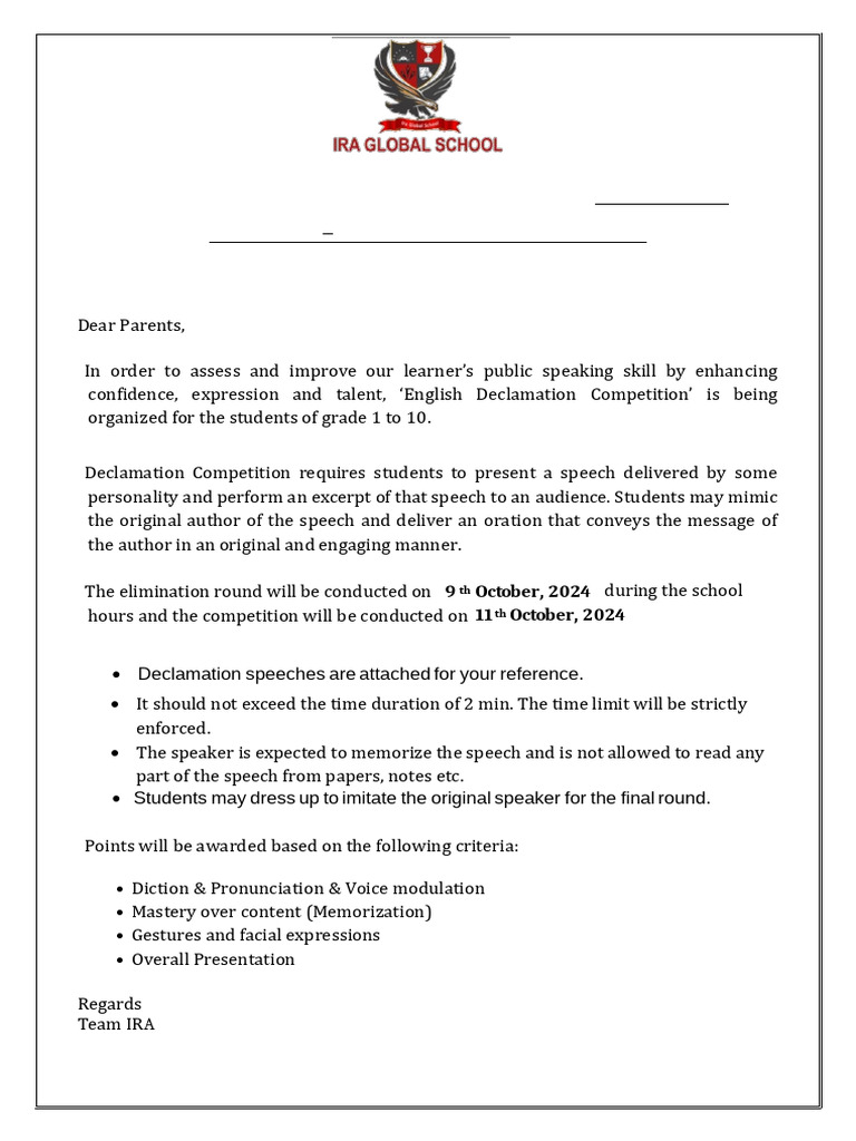 Cir 60 Ira IG - Declamation Competition | PDF