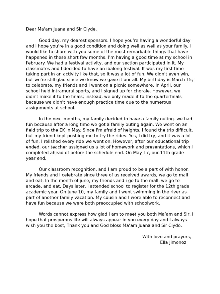 Annual Letter For Ella Mae Jimenez | PDF