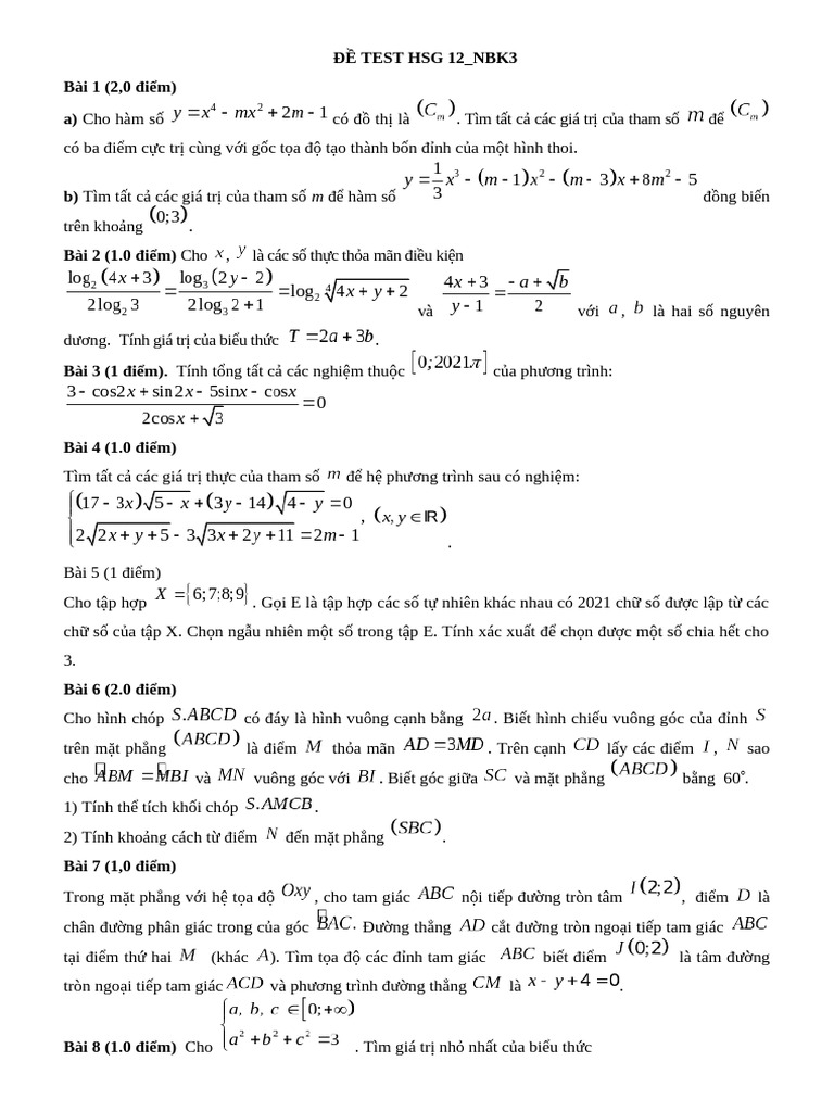 ĐỀ TEST HSG 12 - NBK3 | PDF
