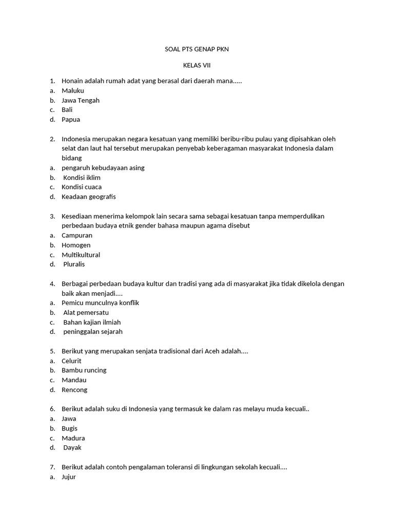 Soal PTS Genap PKN | PDF