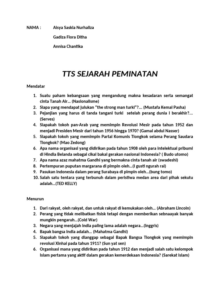 TTS SEJARAH PEMINATAN | PDF
