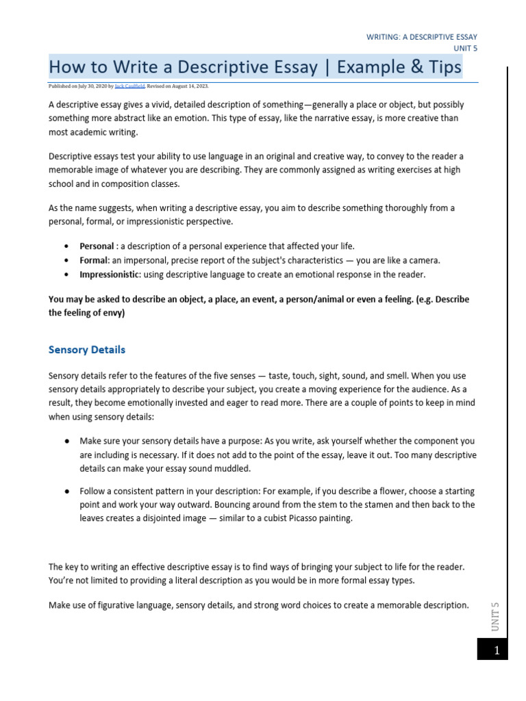 A Descriptive Essay | PDF