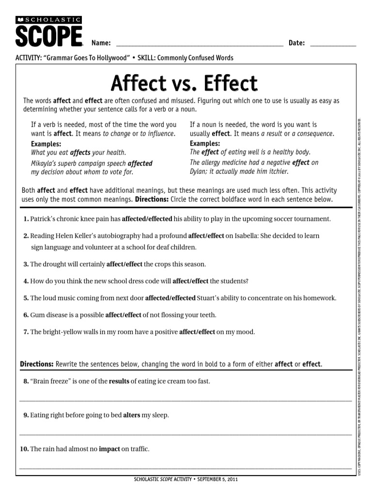 Affect vs. Effect - Scholastic | PDF | Courage | Essays
