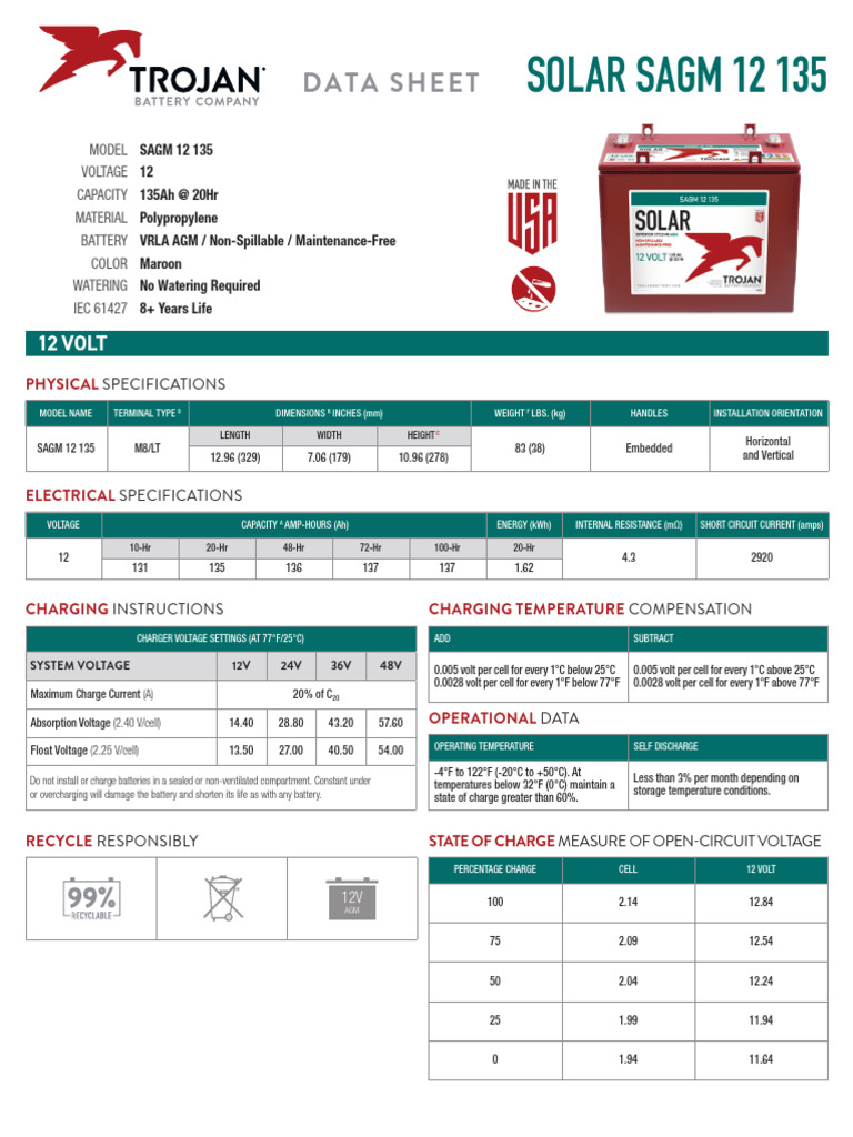 Battery SAGM - 12 - 135 - AGM - DS | PDF