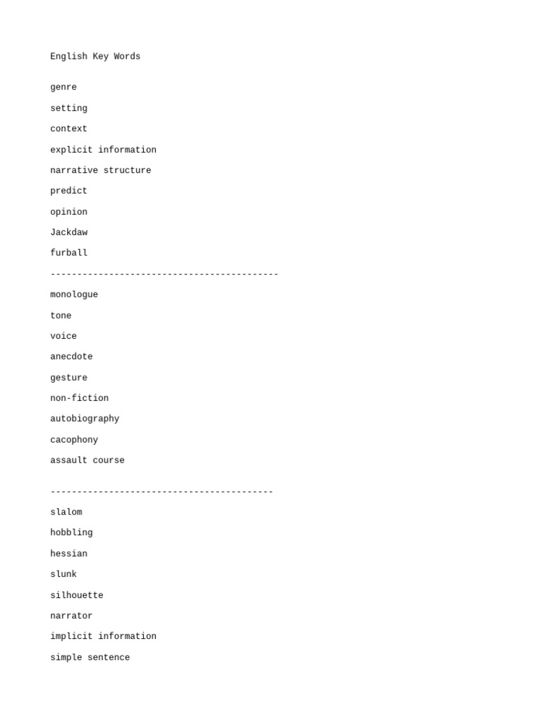 English Key Words | PDF