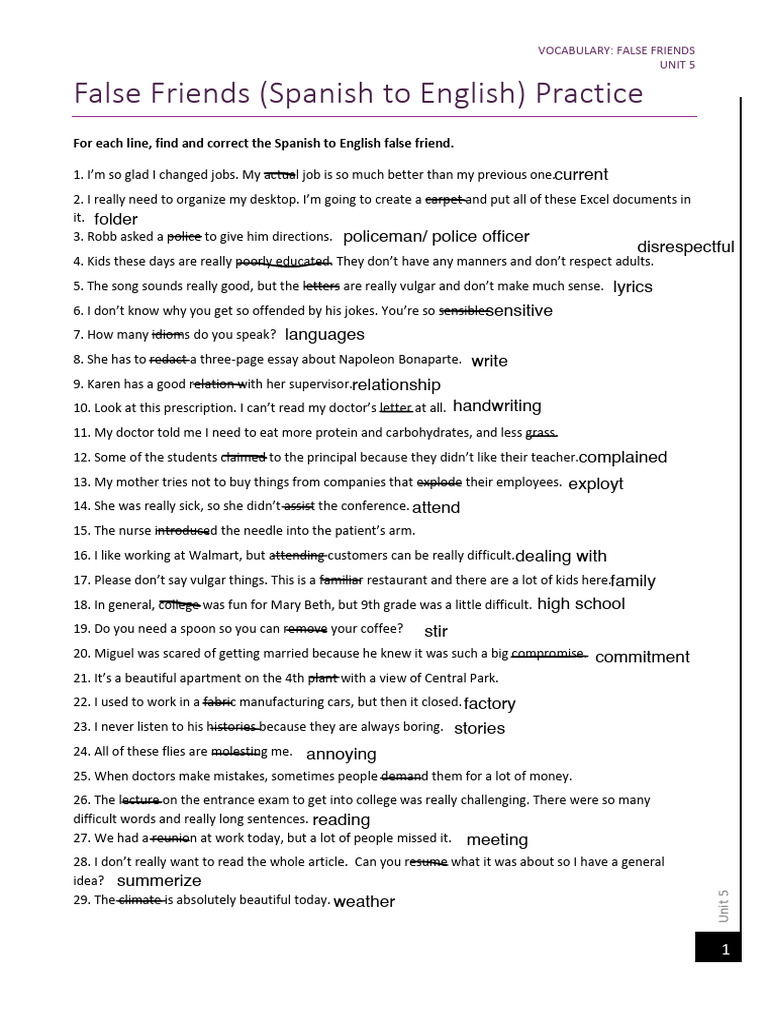 False Friends Spanish | PDF