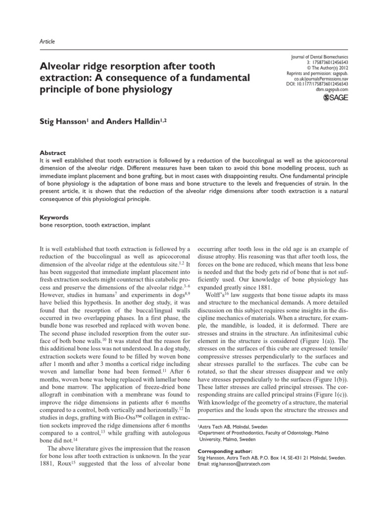 Alveolar Ridge Resorption After Tooth Extraction A | PDF