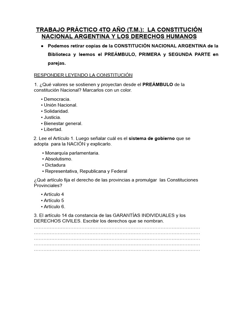 Trabajo Práctico Integrador - La Constitución Nacional Argentina y Los ...