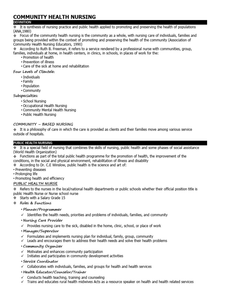 Community Health Nursing Overview | PDF | Health Care | Self-Improvement