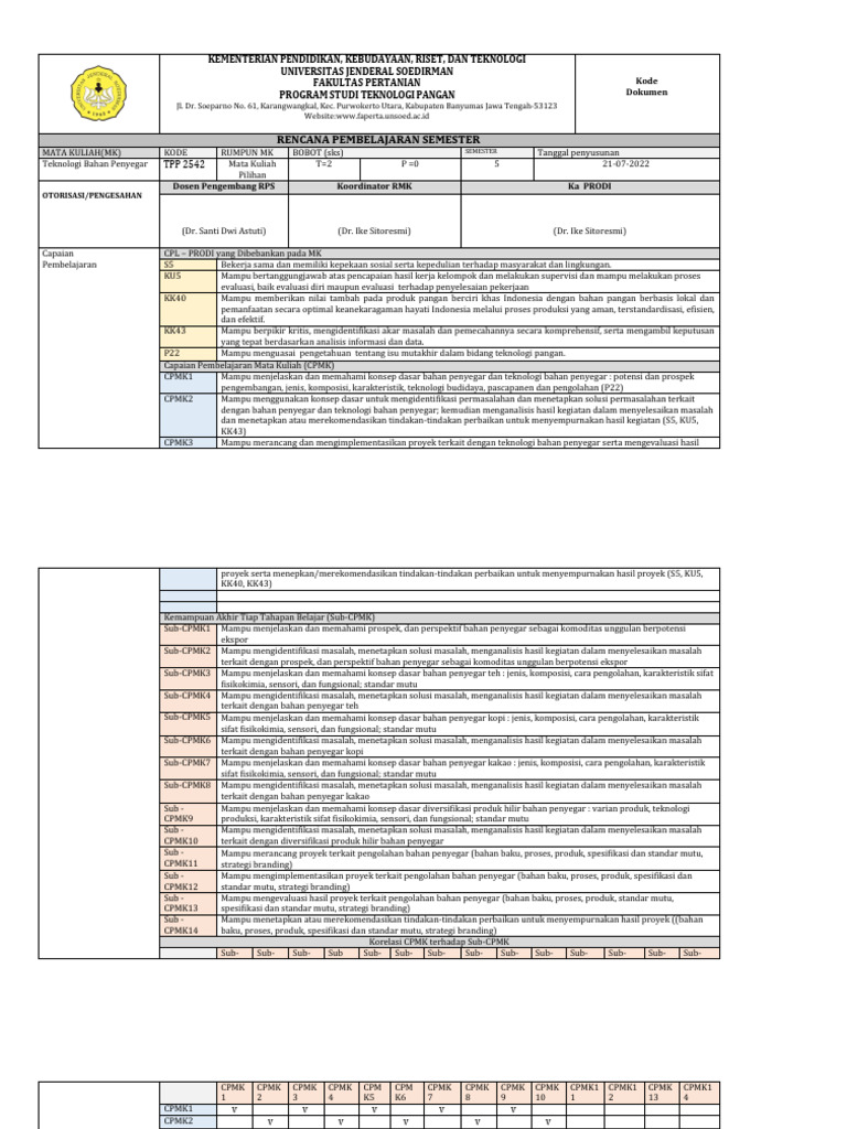 RPS Teknologi Bahan Penyegar 2022 - Rev | PDF