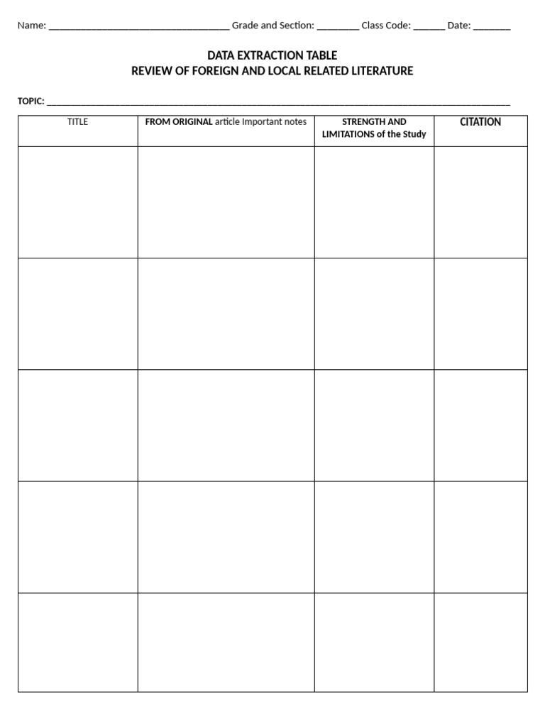 RRL Data Extraction Template | PDF