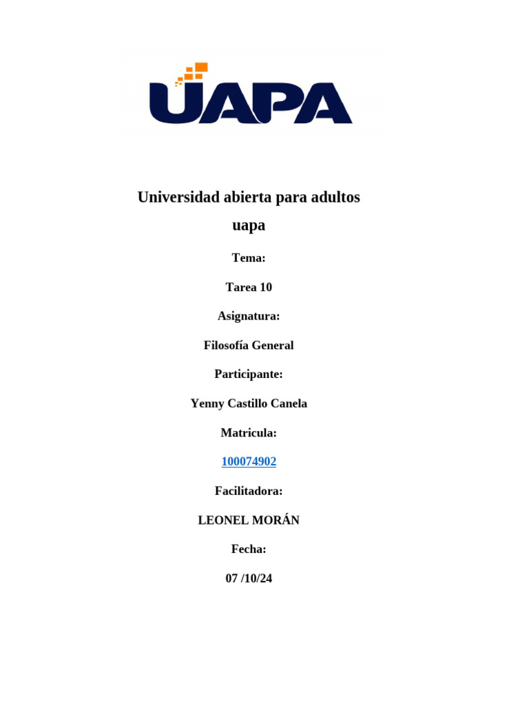 Tarea 10 de Filosofia General | PDF