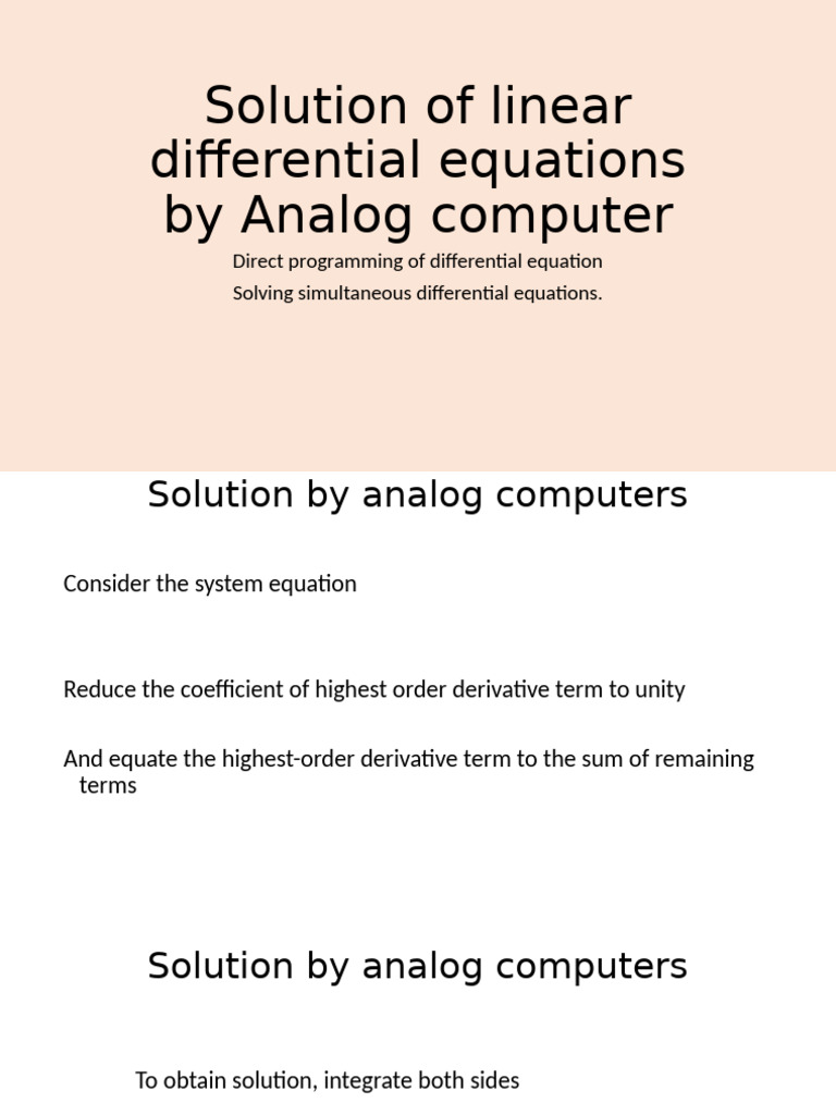 Solution of Linear Differential Equations by Analog Computer | PDF
