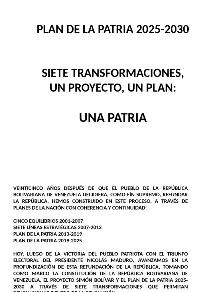 Plan de la Patria 2025-2030 | PDF | Venezuela | Ciencias sociales
