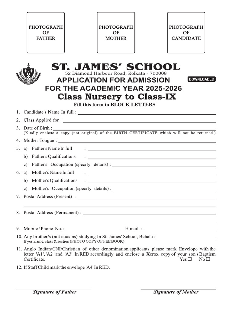 ST James Admission Form 1 Online | PDF
