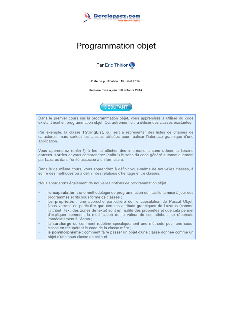 Eric Thirion Programmation Objet | PDF