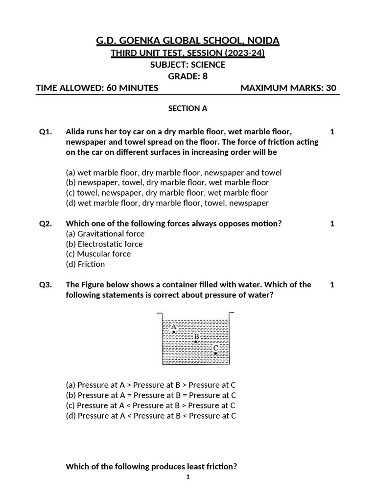 Sample Test Paper Grade 8 | PDF