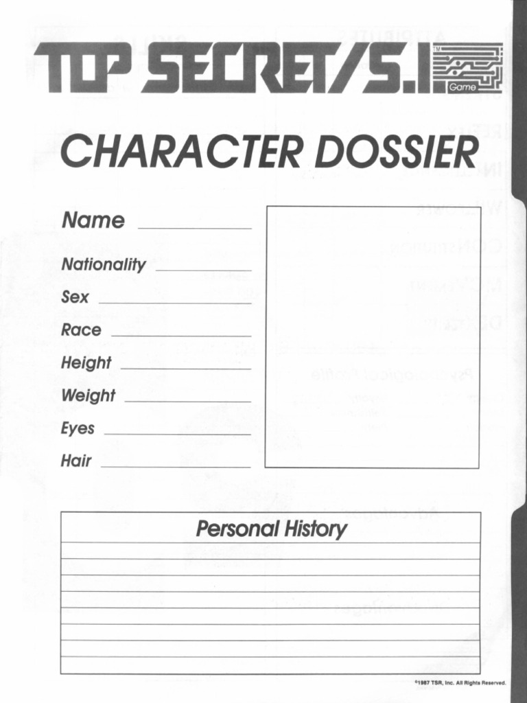 TSR TopSecret S.I. RPG - Character Dossier (OCR) | PDF