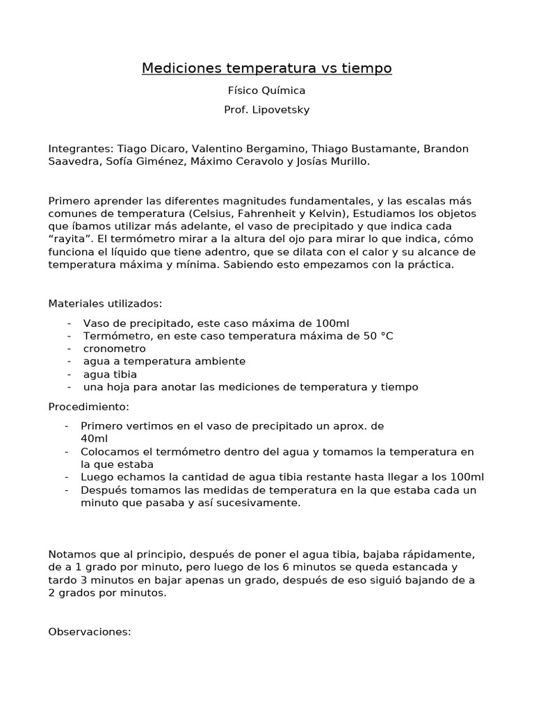 Mediciones Temperatura Vs Tiempo | PDF