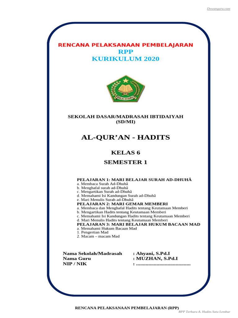 RPP 1 Lembar Qurdis | PDF