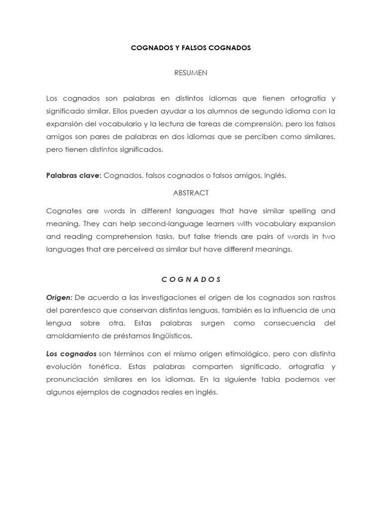 Cognates and False Cognates | PDF