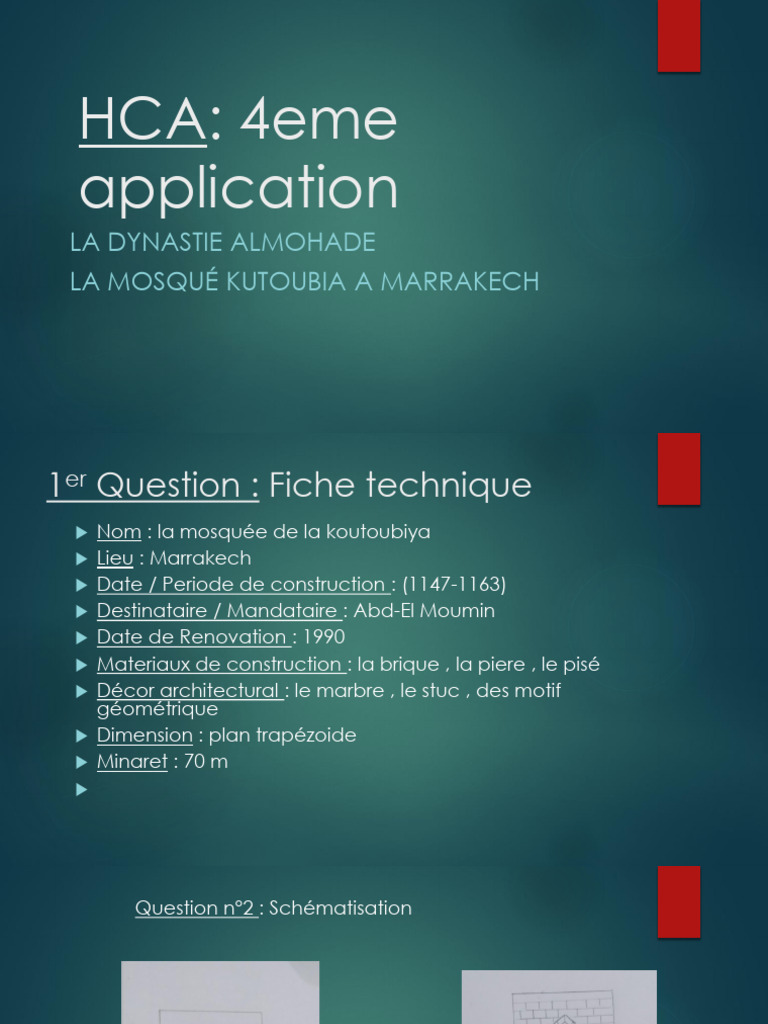 HCA: 4eme Application: La Dynastie Almohade La Mosqué Kutoubia A Marrakech | PDF