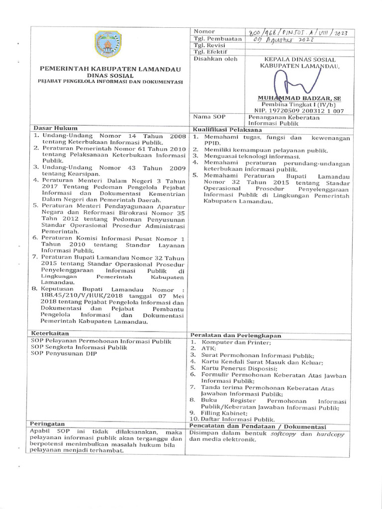 Sop Ppid Penanganan Keberatan Informasi Publik | PDF