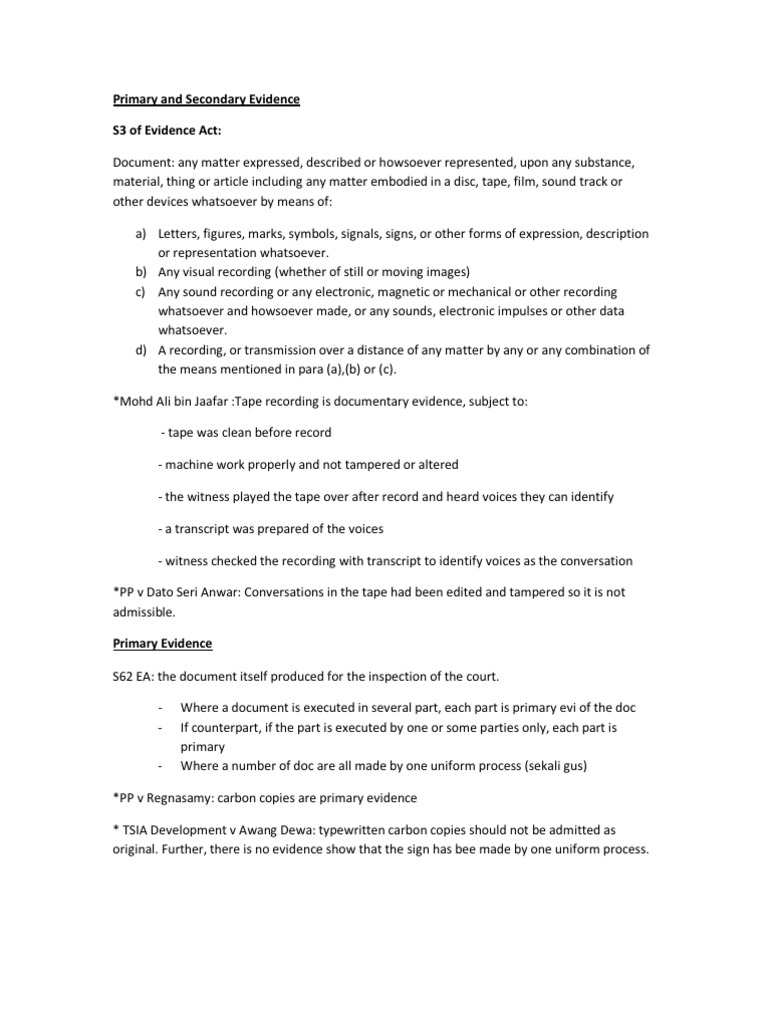 Primary and Secondary Evidence