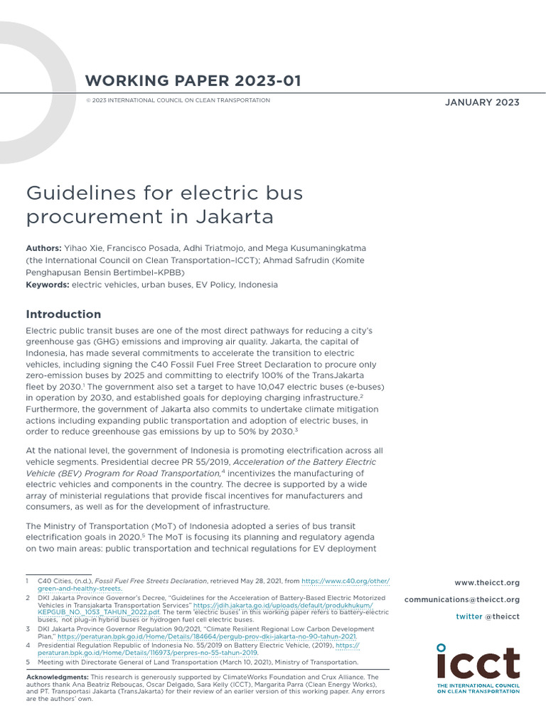Electric Bus Procurement Guidelines Jakarta | PDF | Electric Vehicle ...