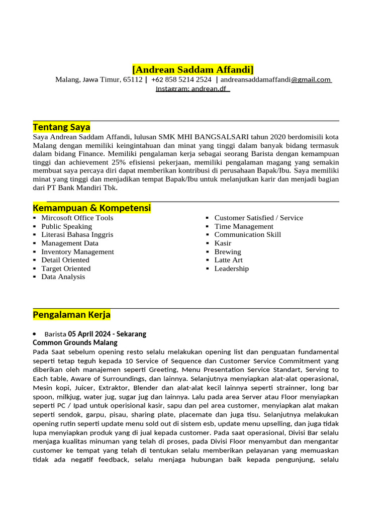 Cv Sadim Terbaruuu Kai | PDF