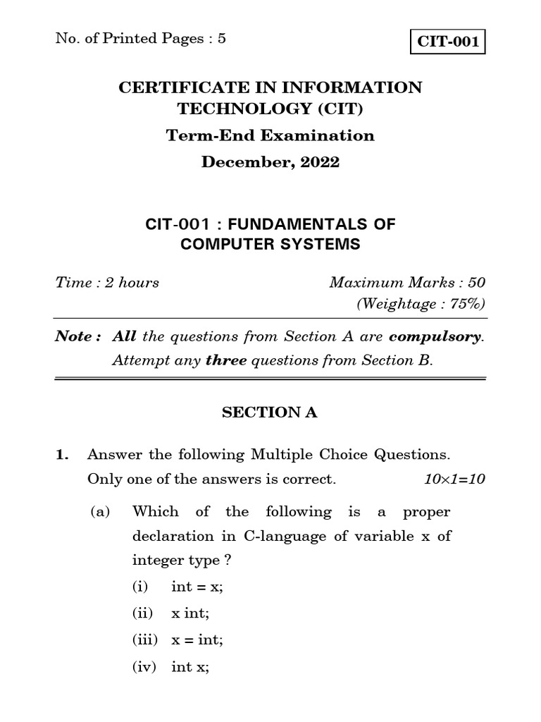 Cit-001 Question Papaer Dec 2022 | PDF