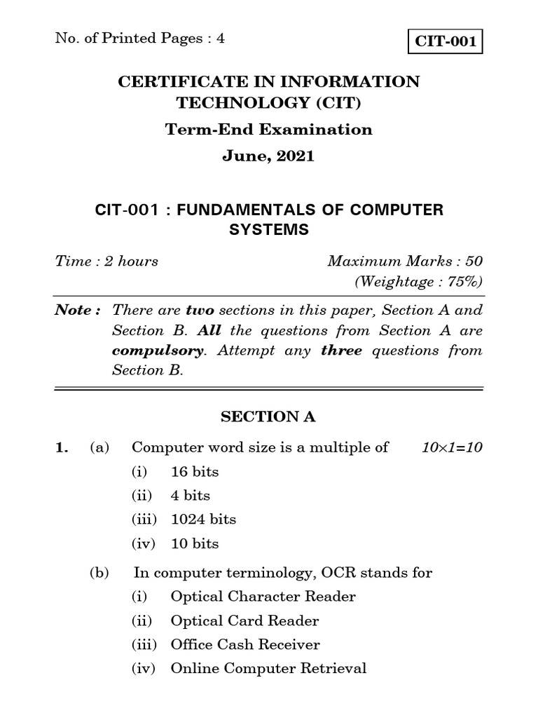 Cit-001 Question Papaer Jun 2021 | PDF