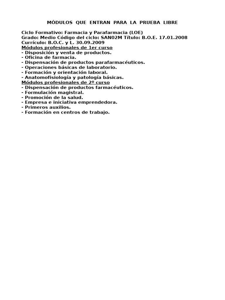 Módulos que entran para la prueba libre | PDF