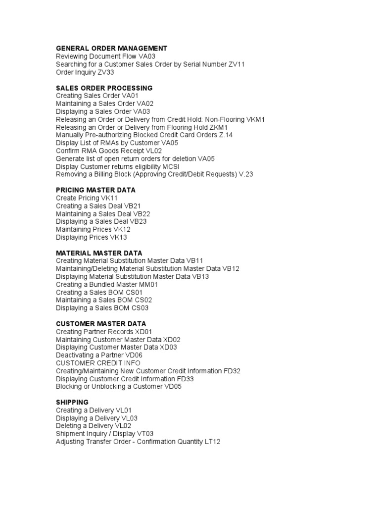 SAP Commands | PDF | Invoice | Debits And Credits