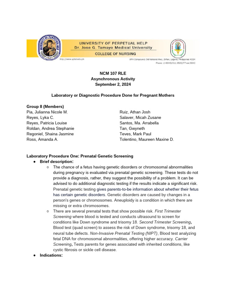 NCM 107 Pregnant Patients Lab Procedures | PDF