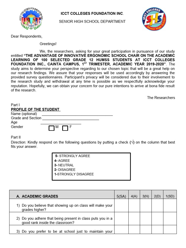 Survey Questionnaire For Class Attendance and Academic Performance | PDF