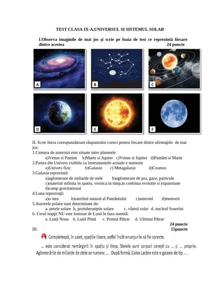 Test Universul Si Sistemul Solar | PDF