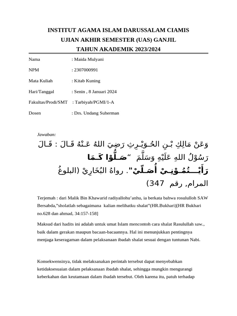 Iaid Kitab Kuning Jawaban Uas | PDF