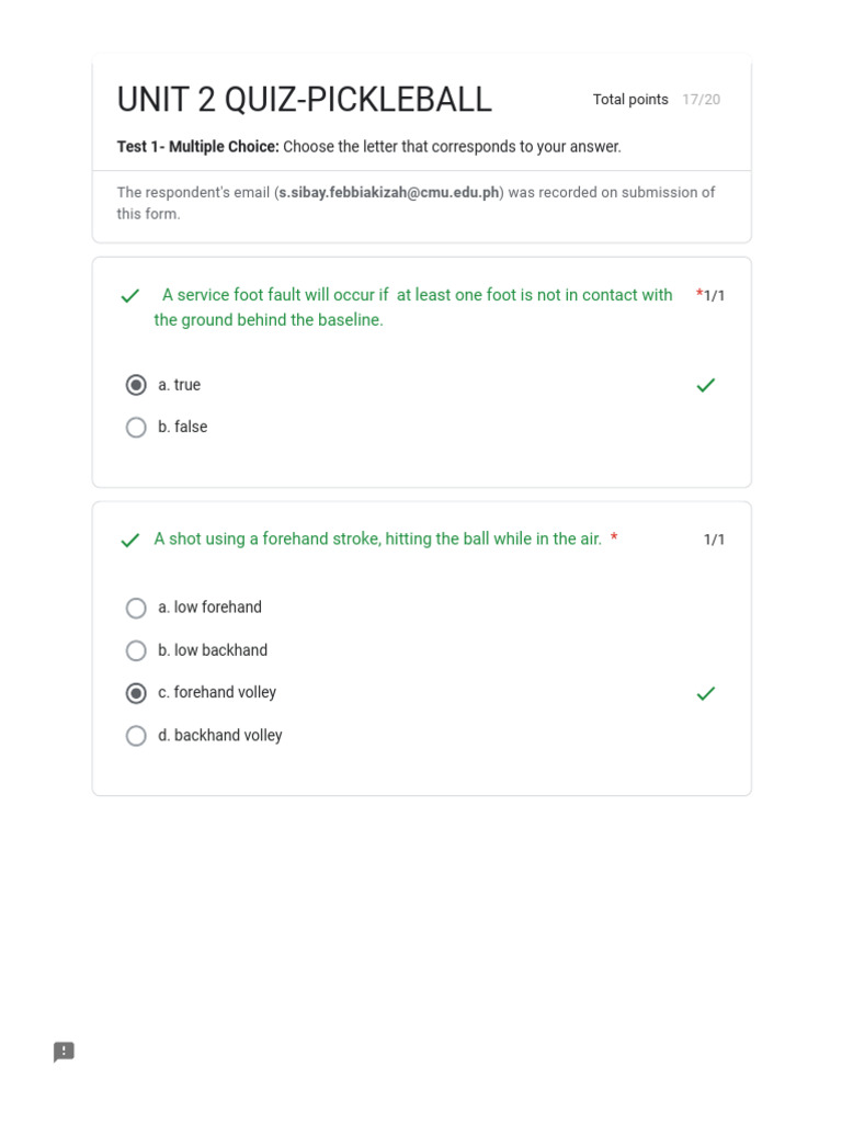 Unit 2 Quiz-Pickleball | PDF