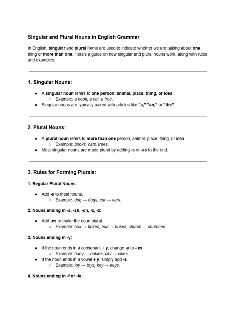 Singular and Plural Noun Rules | PDF | Plural | Grammatical Number