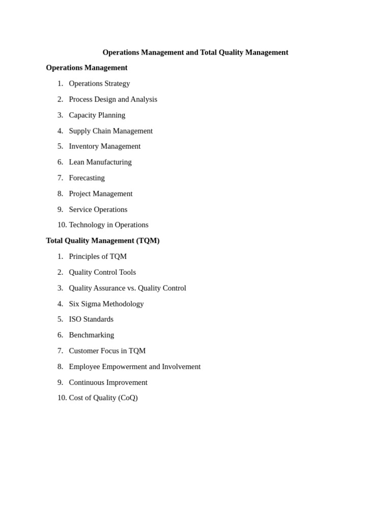 Coverage of Operation Management and TQM | PDF