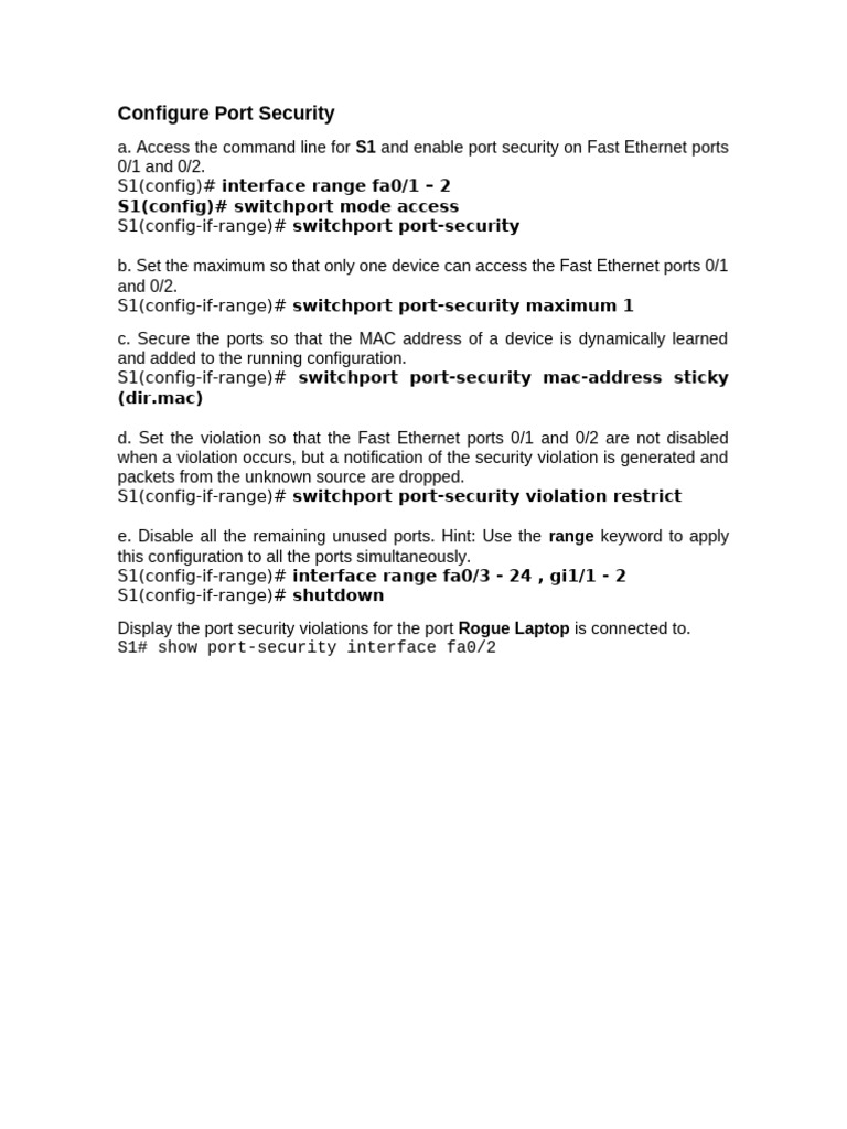 Configure Port Security | PDF