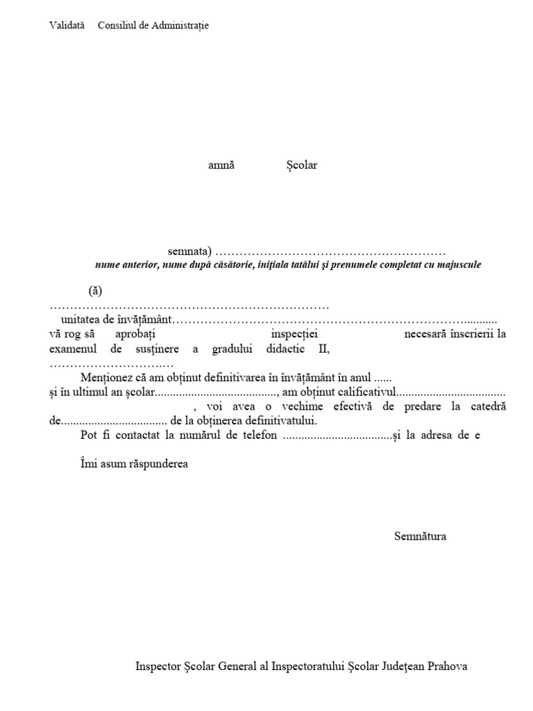 Cerere Preinscriere Grad II | PDF