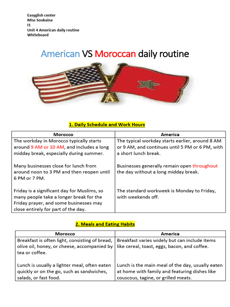 American VS Moroccan Daily Routine To Send | PDF
