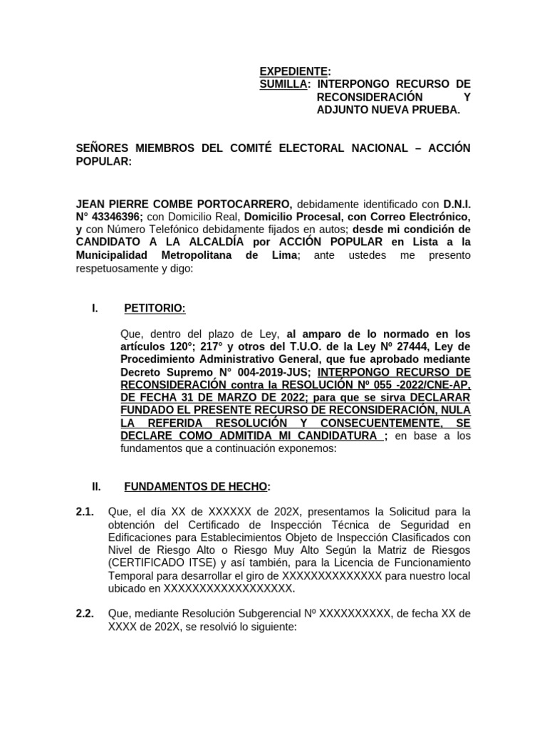 Modelo de Recurso de Reconsideración | PDF | Gobierno | Justicia