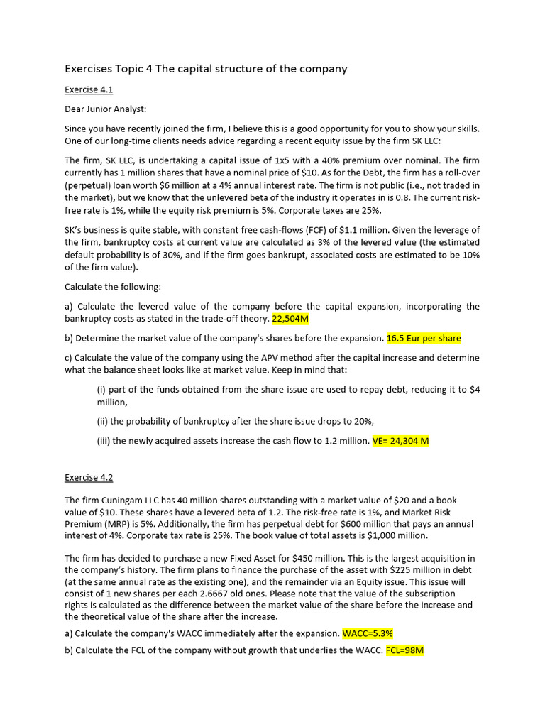 T4 Capital Structure Exercises Pdf